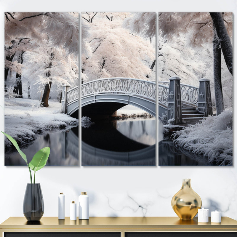 Design Art White Bridge In Winter II - Bridges Metal Wall Art Prints ...