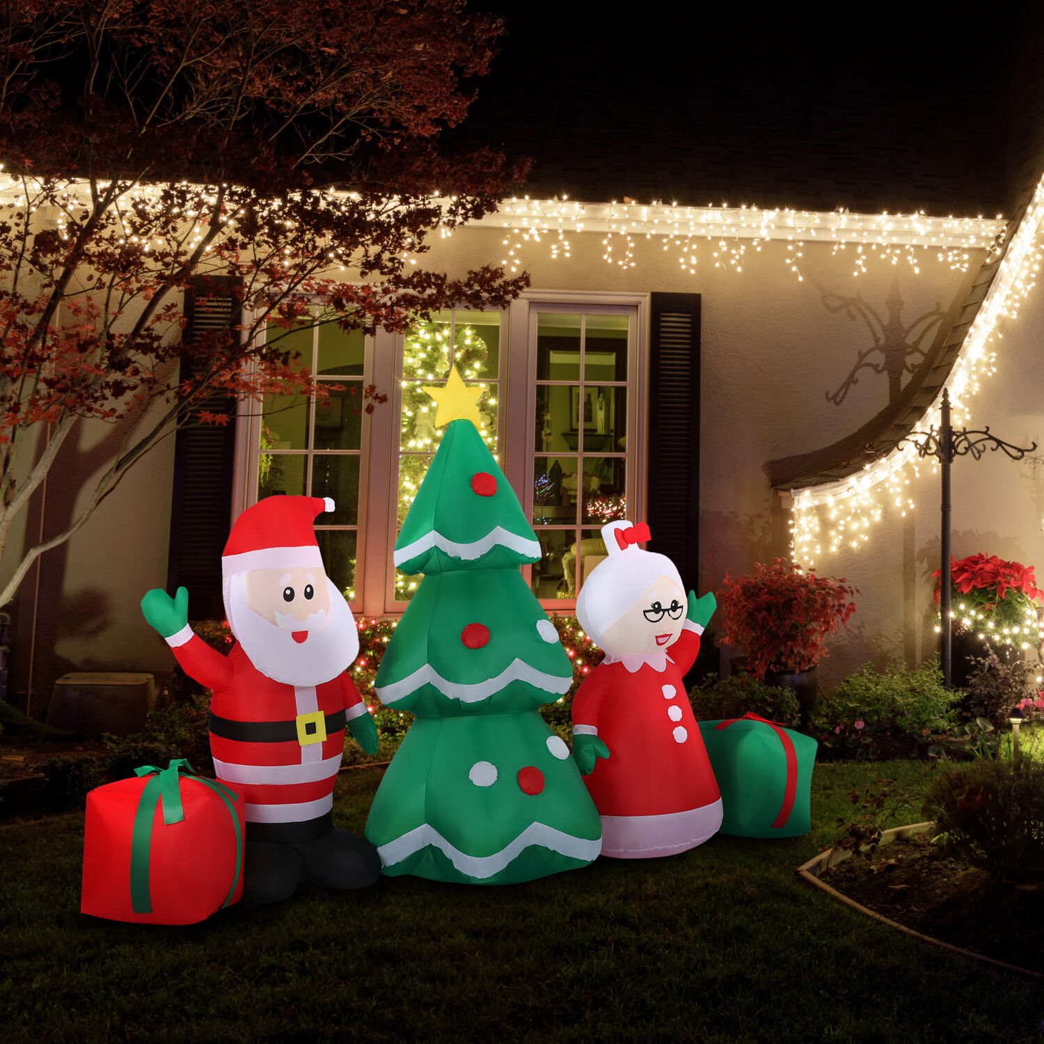 Fraser Hill Farm 7.5-Ft. Wide Santa and Mrs Claus by Christmas Tree ...
