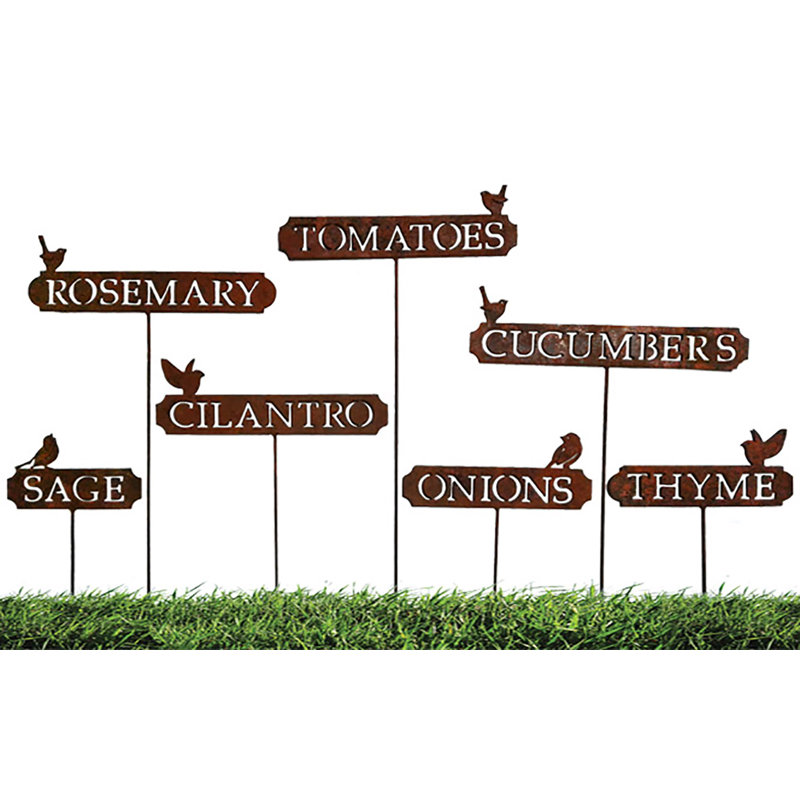 August Grove® Ahsan Metal Rustic Veggies Sign Planters 7 Piece Garden ...