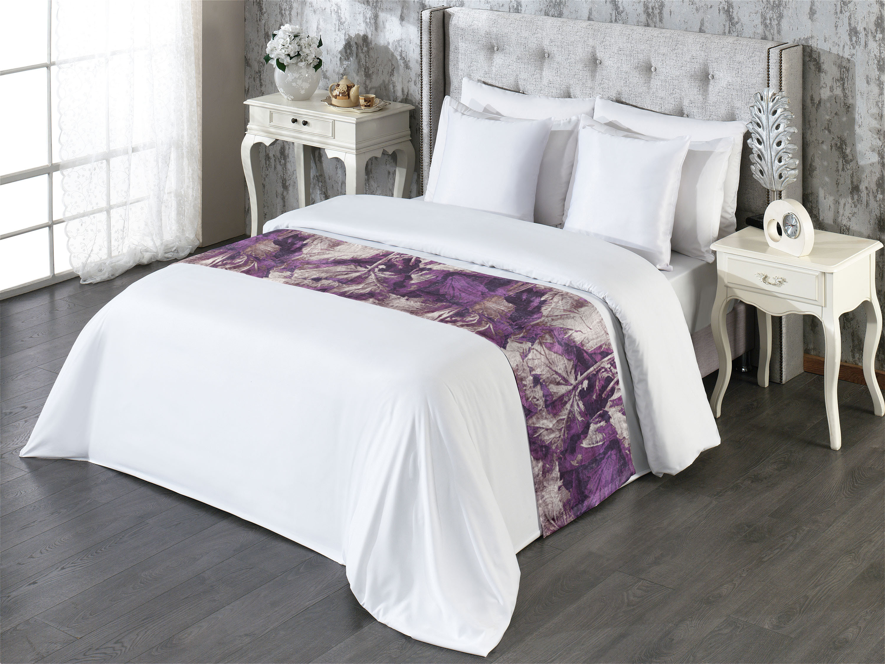 Ambesonne Weathered Leaves Bed Scarf Runner Grunge Boho Forest Violet ...