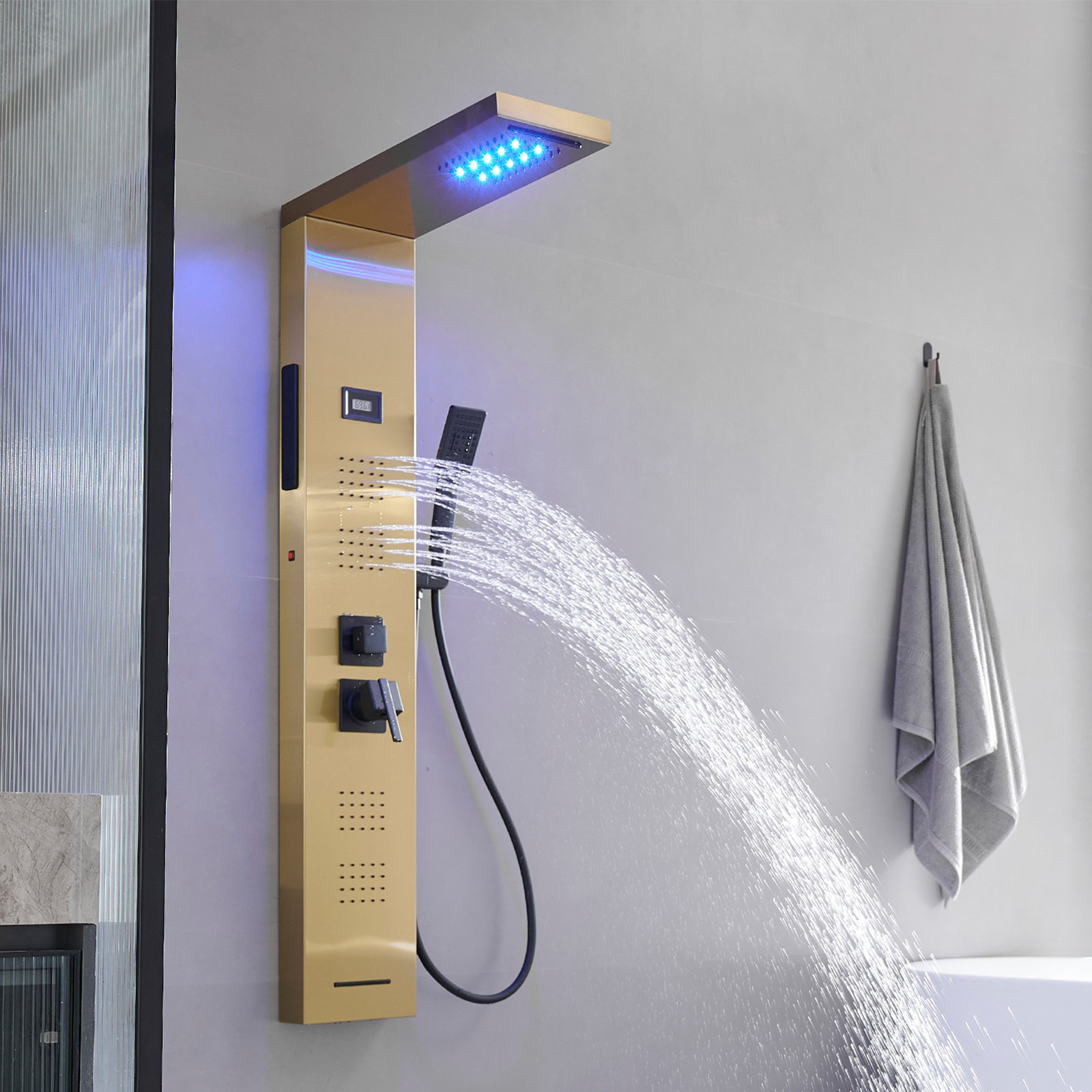 Greenspring Dual 4-In-1 4-Jet Rainfall Shower Panel System With ...