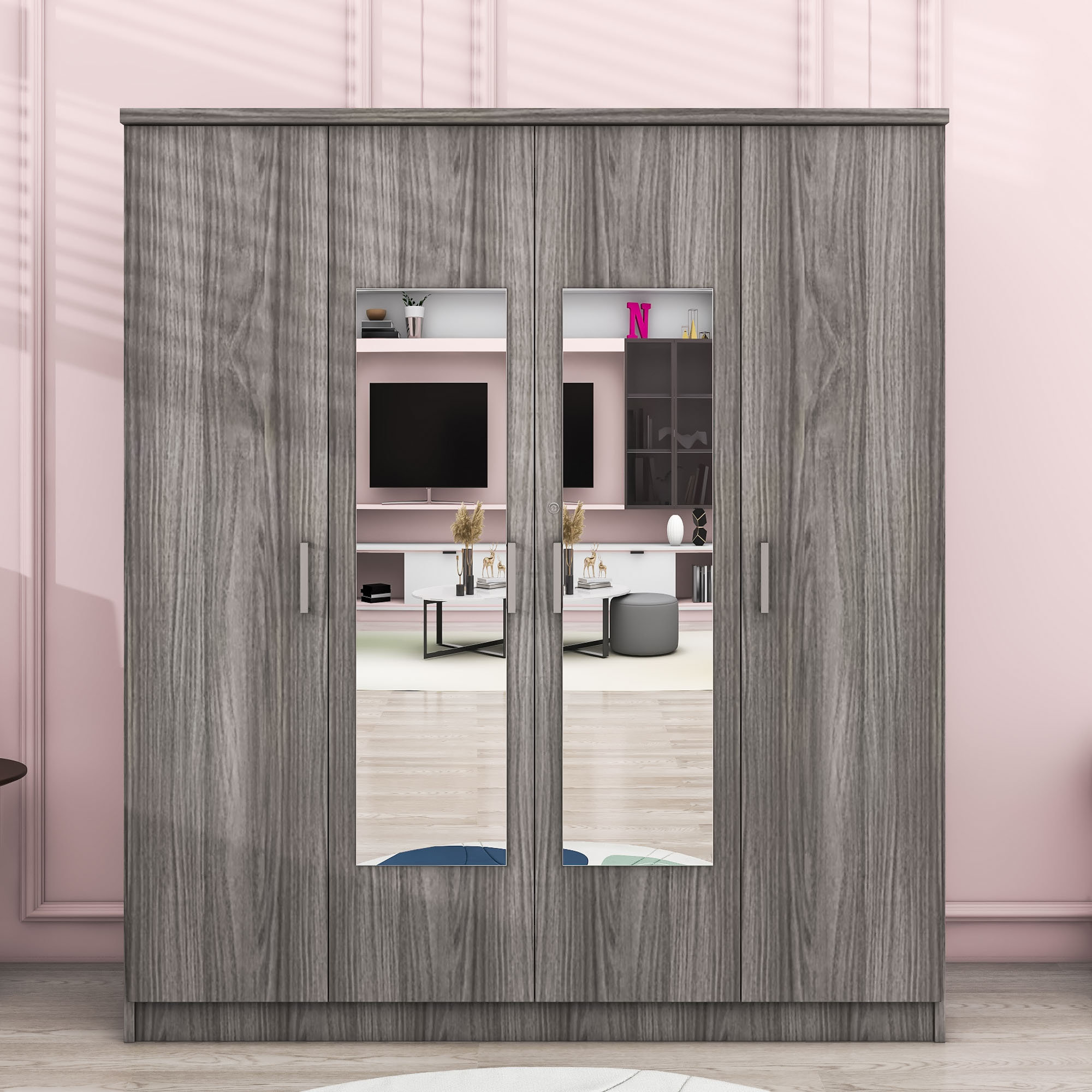 Latitude Run® 4-Door Wardrobe with Storage Shelves and Drawers | Wayfair