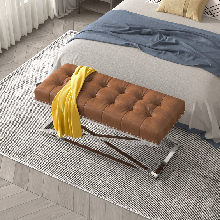 Everly Quinn Contrina Faux Leather Bench | Wayfair