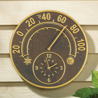 Whitehall Products Solstice Indoor/Outdoor Wall Clock and Thermometer ...