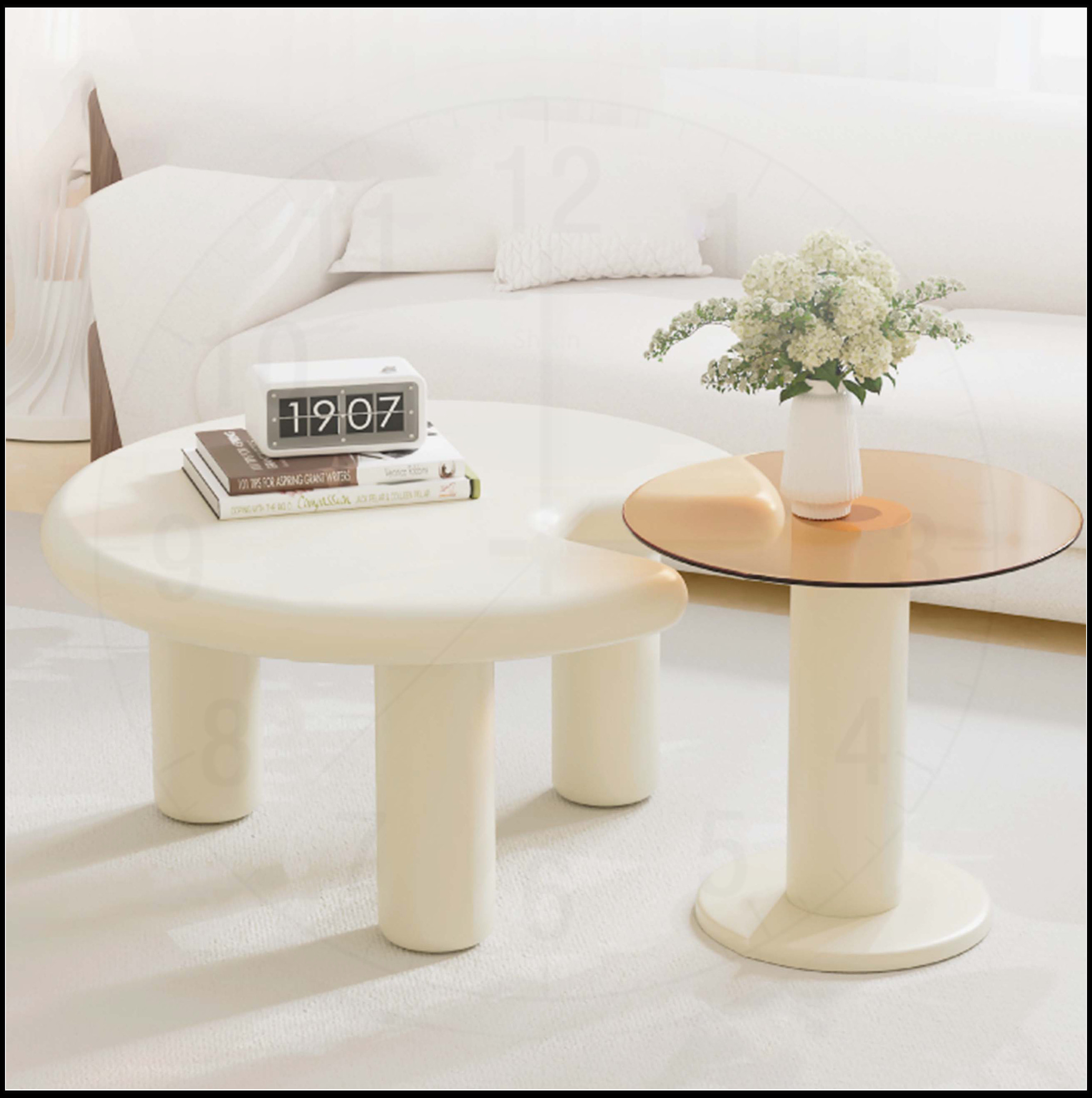Ivy Bronx Circular Beige Cream Coffee Table Set | Wayfair