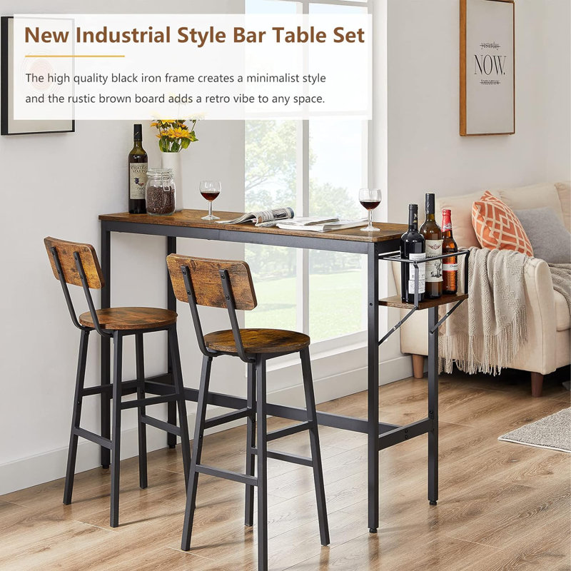 17 Stories Industrial Style 3 Pieces Pub Dining Table Set With ...
