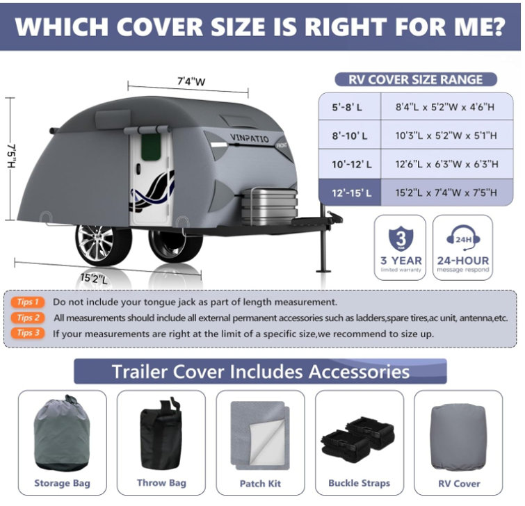 NARELECT Teardrop Camper Cover,Fits Trailers,7 Layers Top Heavy Duty ...