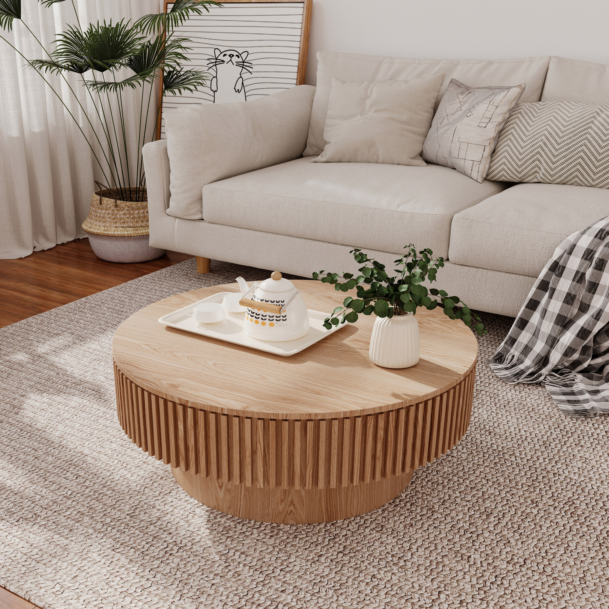 Latitude Run® Round Coffee Table With Storage Solid Wood Veneered For ...
