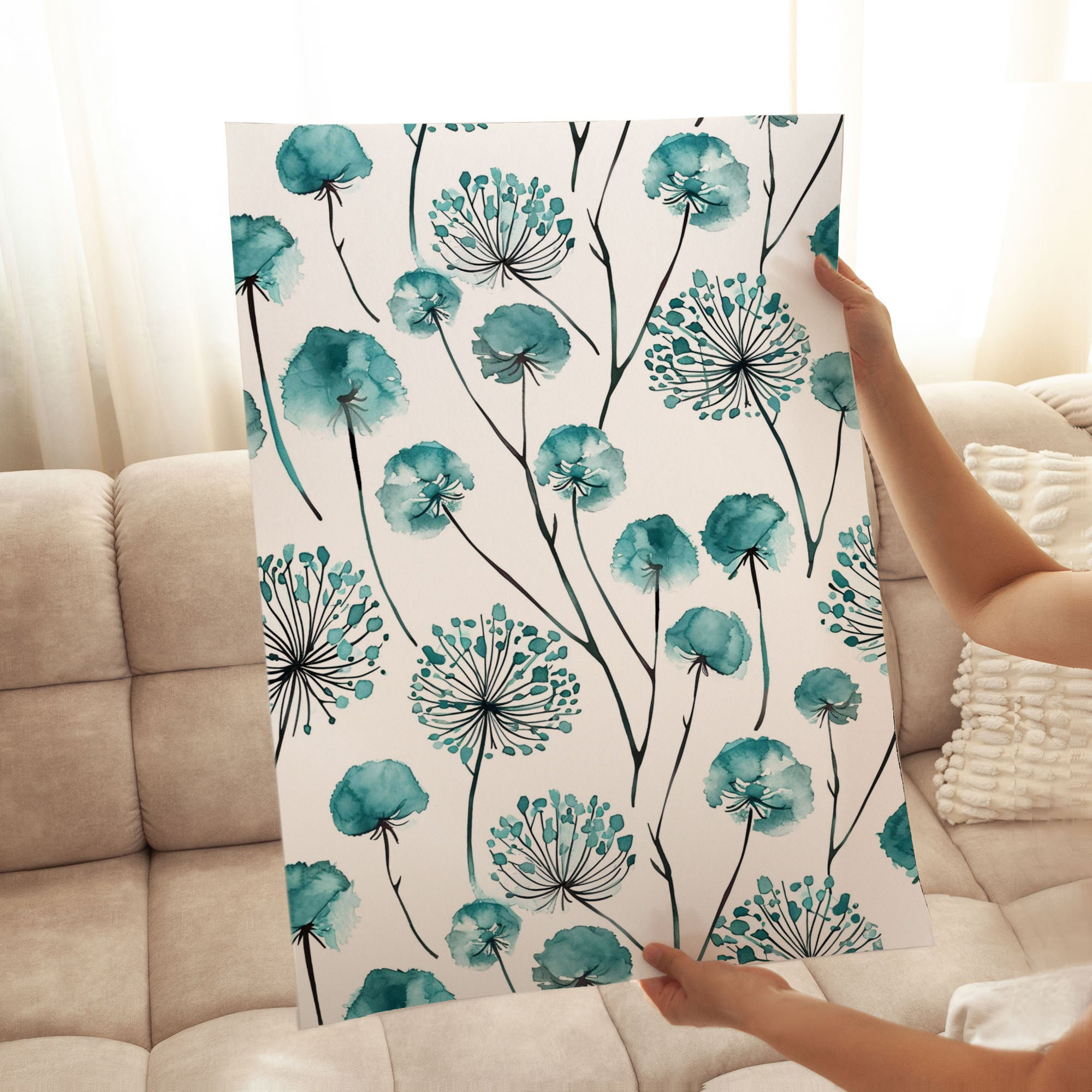 Winston Porter Botanical Turquoise Teal Dandelions IV Modern Unframed ...