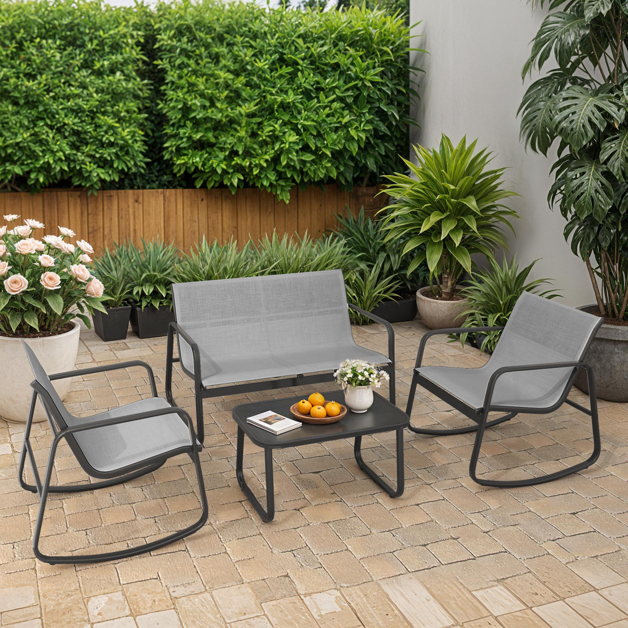 Ebern Designs Outdoor Conversation Set with Love seat, chair, and table ...