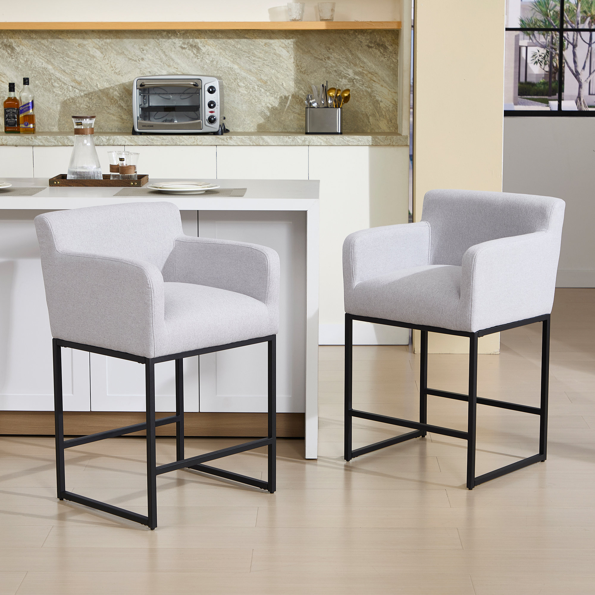 Chummaven Upholstered 25'' Counter Stool With Arms | Wayfair
