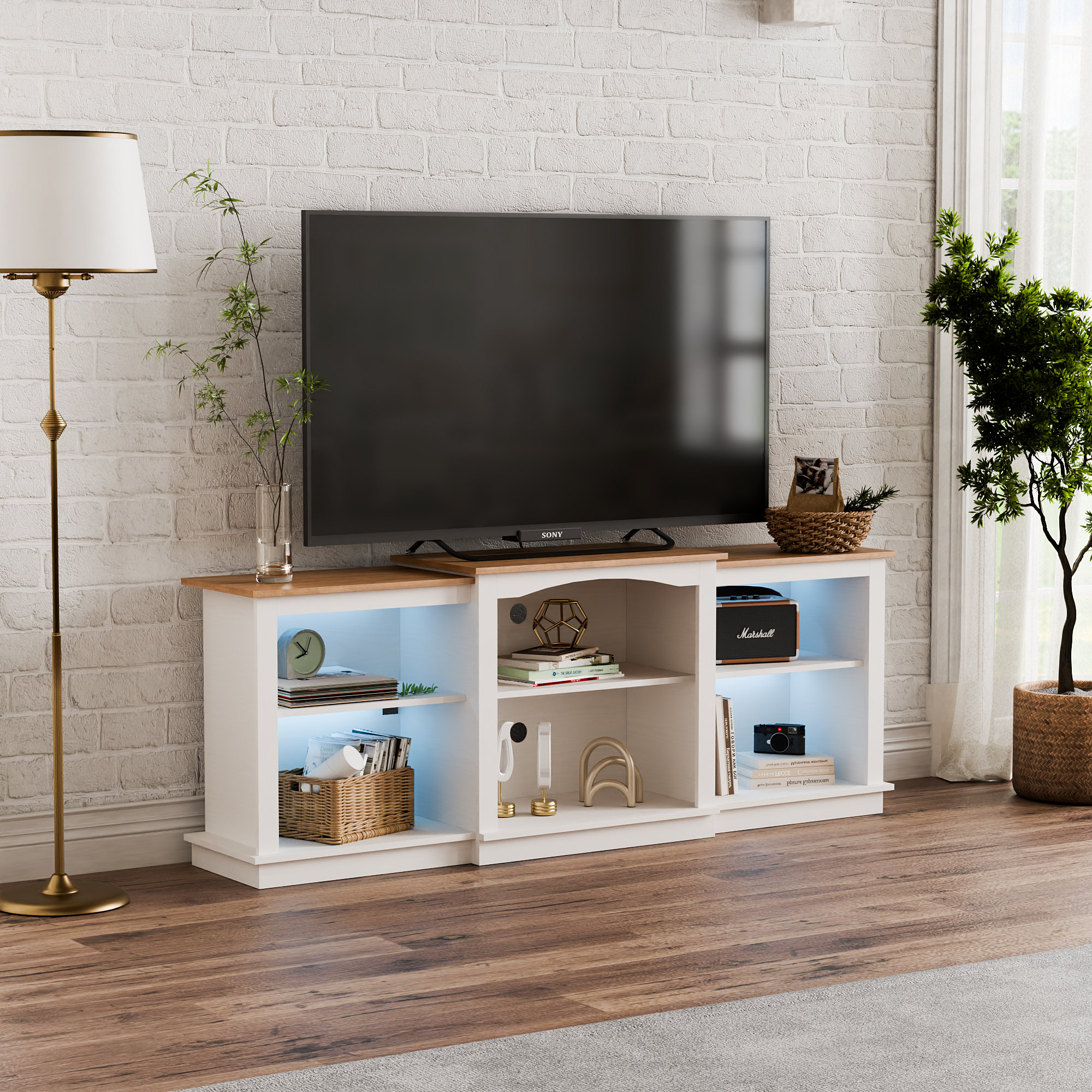 August Grove® Wood LED Lightning Entertainment Center with Adjustable ...