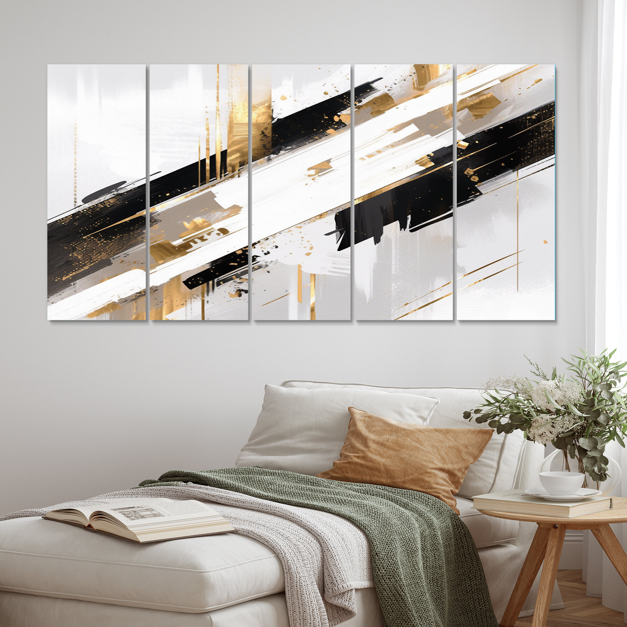 DesignArt Gold Black Symmetrical Sripes II - Cubism Wall Art Print - 5 ...