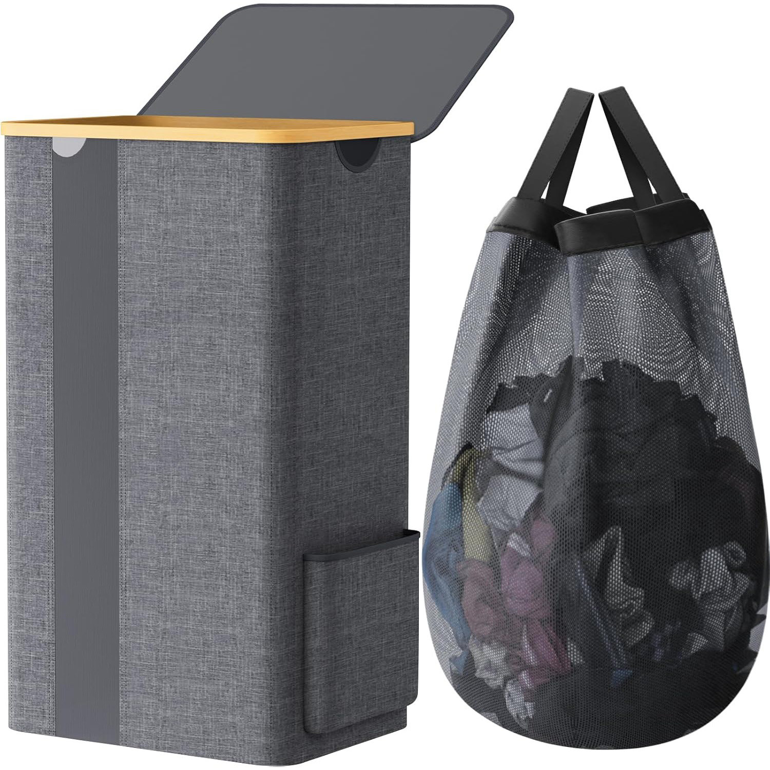 Ebern Designs Laundry Basket With Lid, 100L Clothes Laundry Hamper With ...