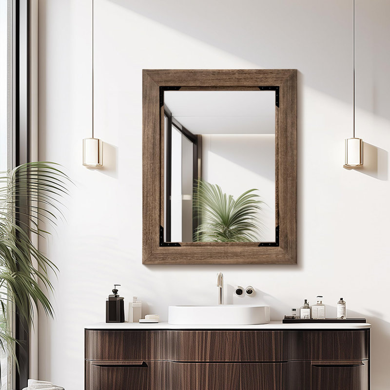 Gracie Oaks Alexsys Solid Wood Rectangle Farmhouse Wall Mirror ...