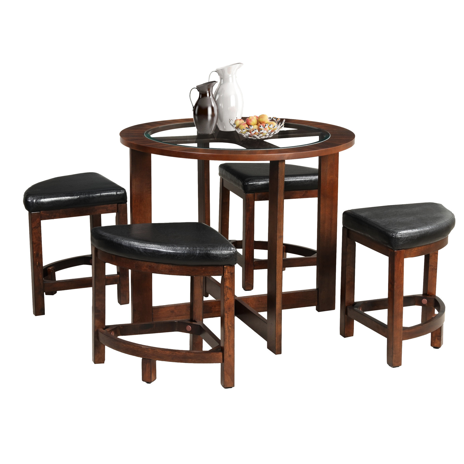 Latitude Run® 4 Dining With Table And Glass Top, 4 Bonded Stools Modern ...