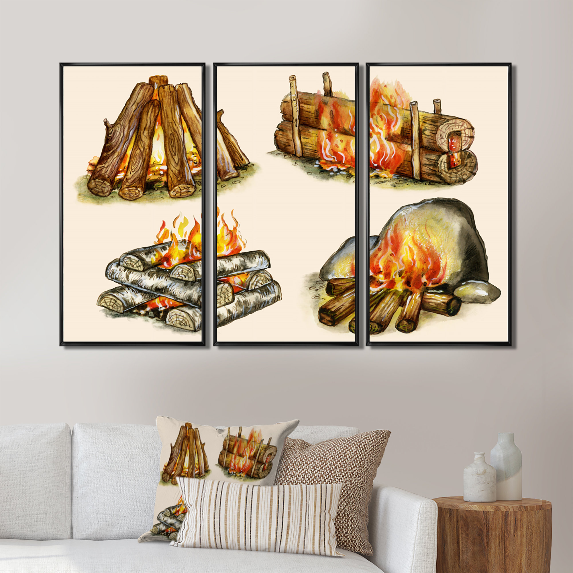 Loon Peak Four Types Of Campfires - Cabin & Lodge Framed Canvas Wall ...