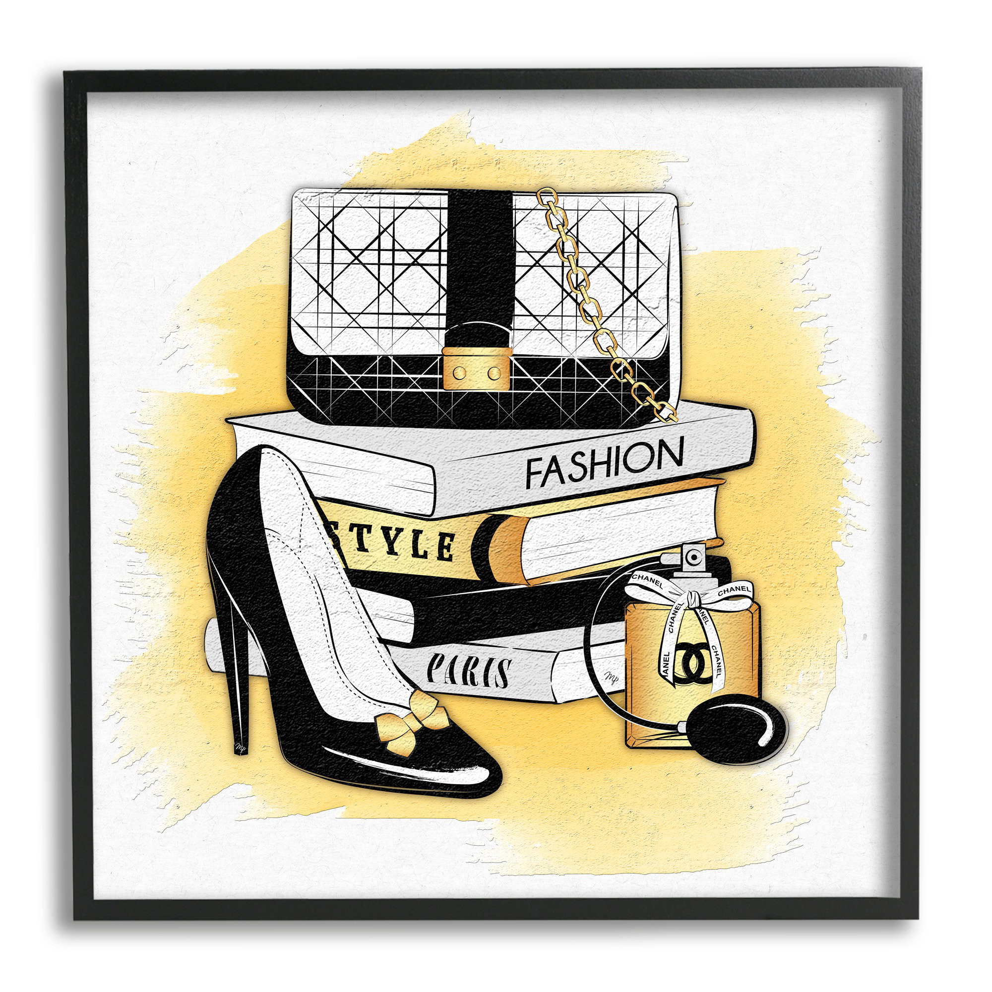 Stupell Industries Black Glam Fashion Book Stack Framed On Wood by ...