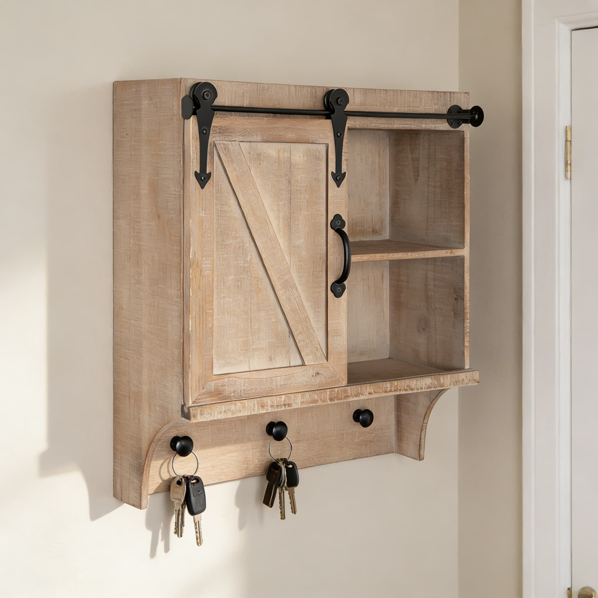 August Grove® Farmhouse Wall Organizer Cabinet With Sliding Barn Door ...