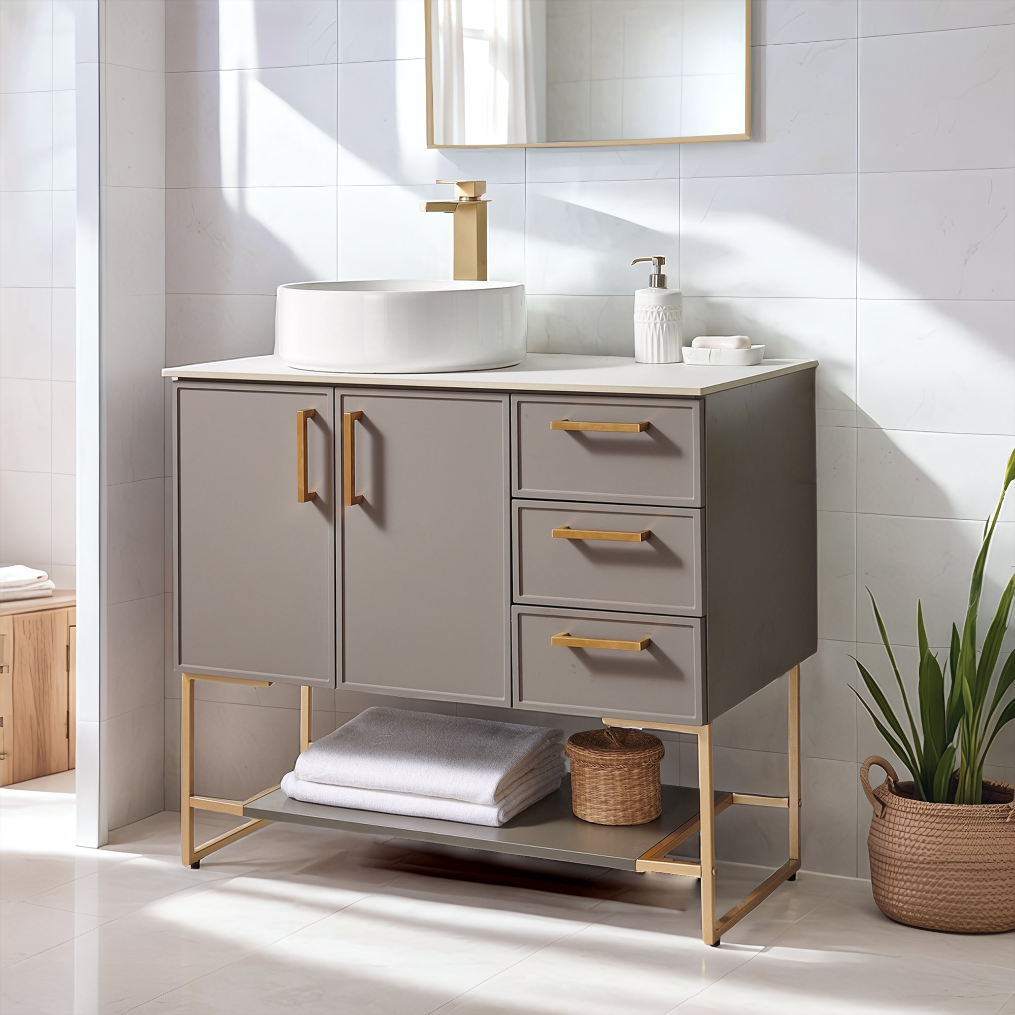 Mercer41 36" Modern Free-Standing Single Bathroom Vanity With shelfs ...