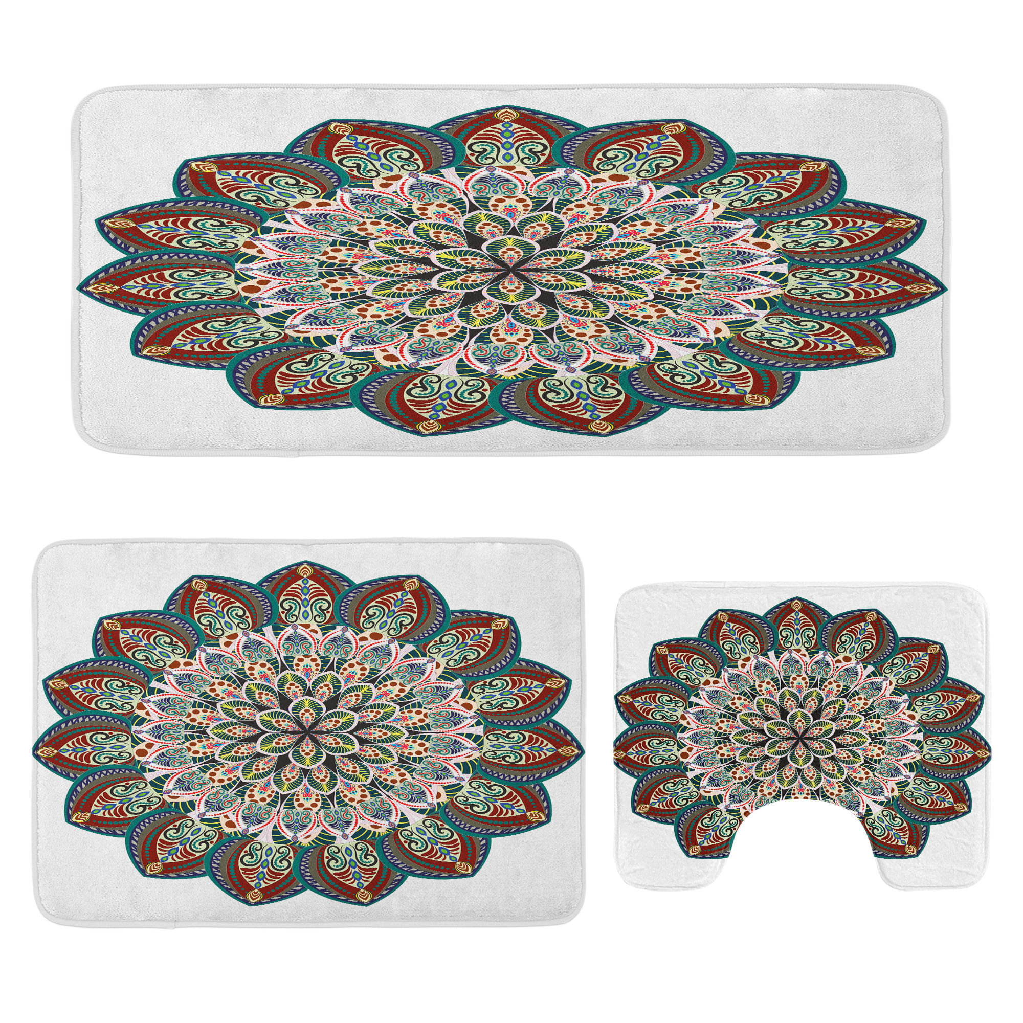 East Urban Home Victorian Bathroom Rug Set 3 Pieces U-Shape & Rectangle ...