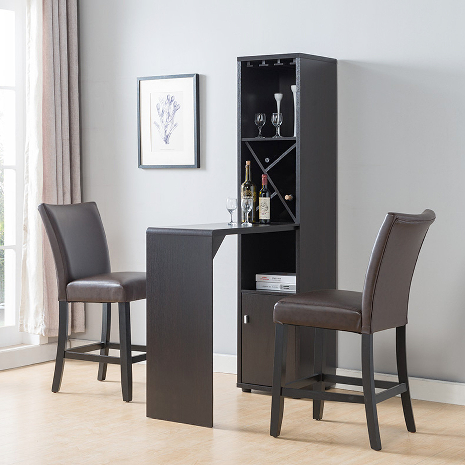 Banior Kitchen Bar Unit With Wine Bottle Compartment & Shelving Storage ...