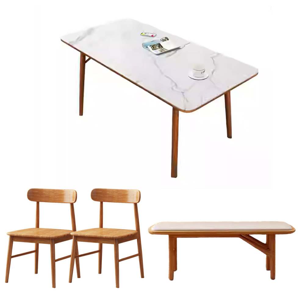 Sleek Surface Designs Creamy Style Rock Slab Cherry Wood Dining Table ...