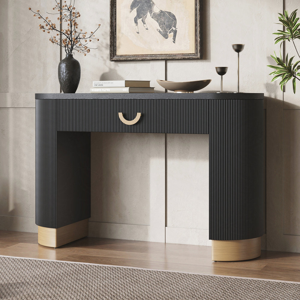 Mercer41 Modern Console Table with Vertical Ribbed Design, Compact ...