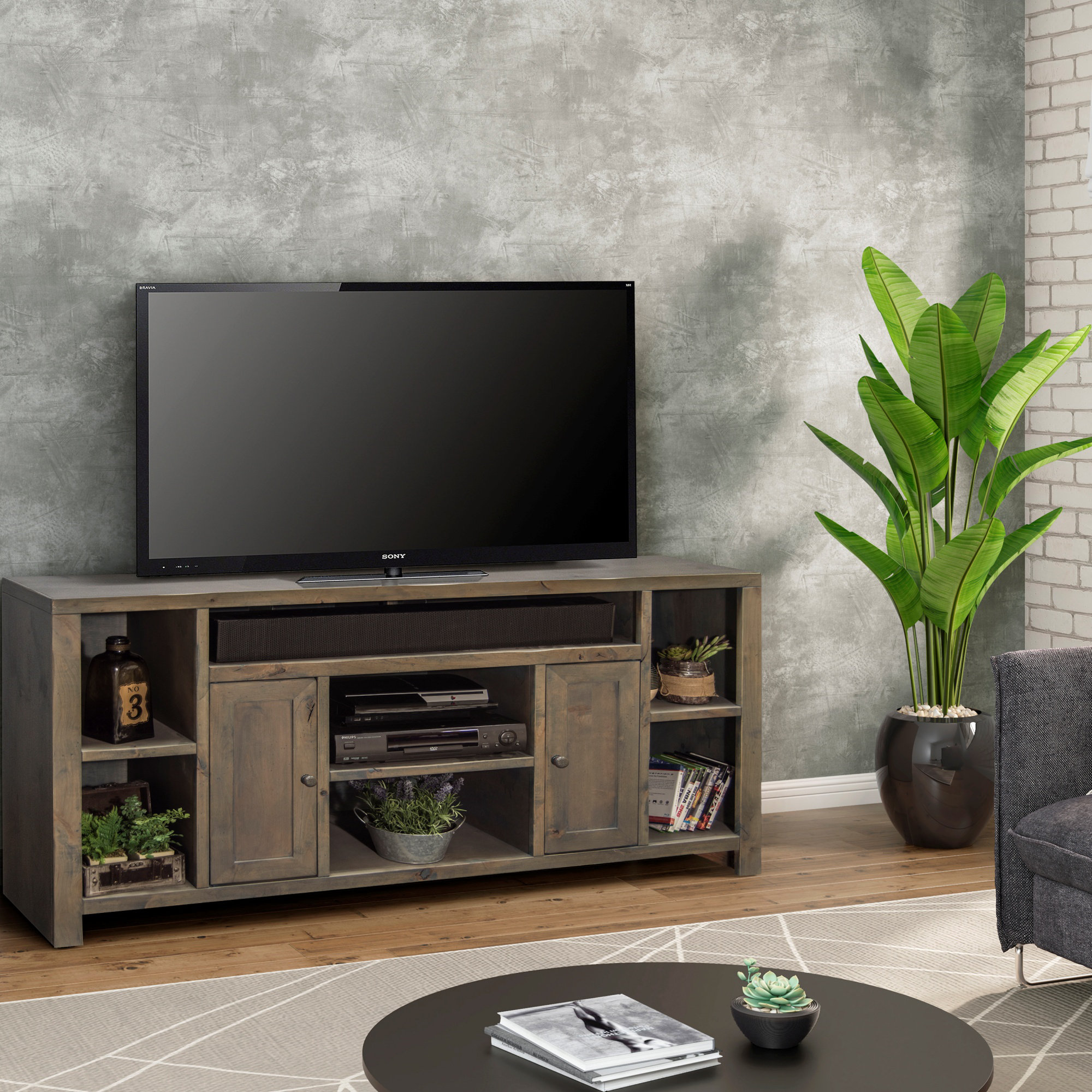 Rosdorf Park TV Stand Console, No Assembly Required, Barnwood - Wayfair ...