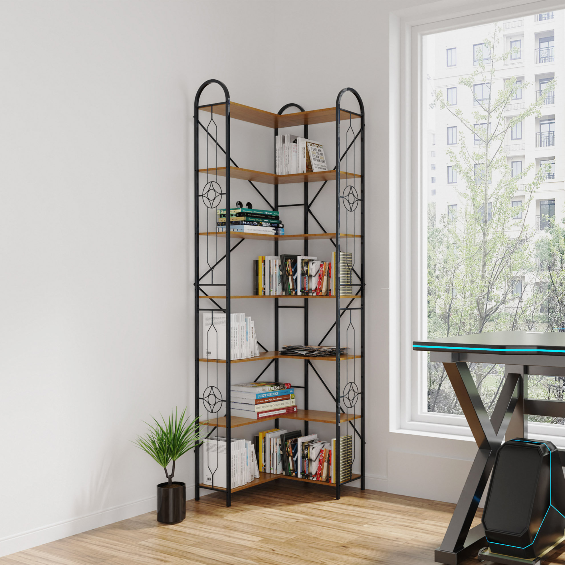 weixunguang 7 Shelf Bookcase, Modern High Bookcase, Thickened Iron ...