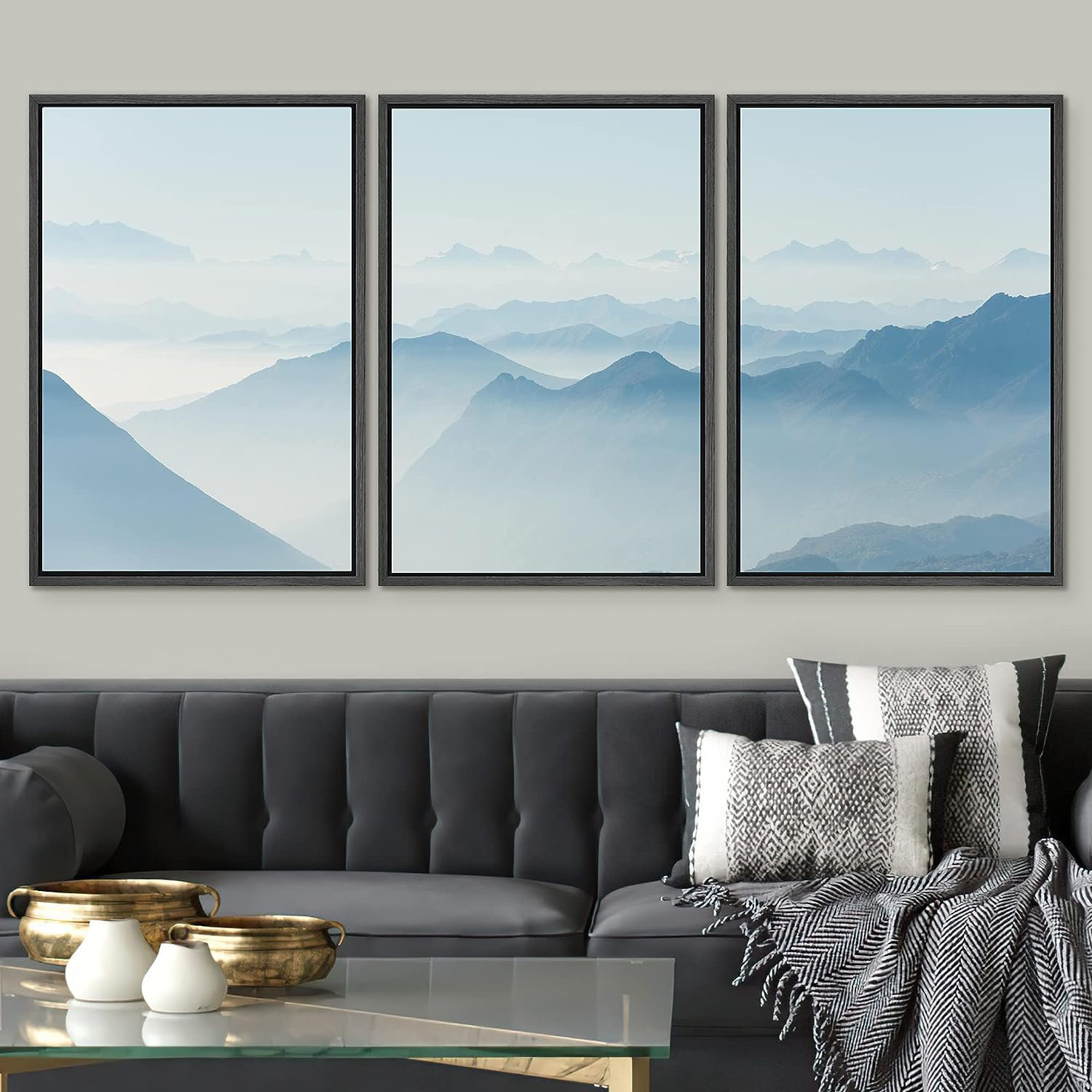 IDEA4WALL Minimal Landscape Blue Gray Mountains Covered in Mist - 3 ...