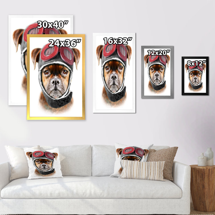 Trinx Hipster Pilot Boxer Dog Framed On Canvas Painting | Wayfair