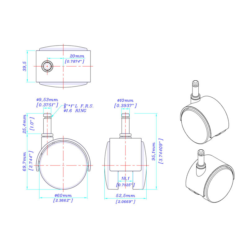 Outwater 2-3/8in. Black Nylon Swivel Hooded Hercules Twin Wheel Caster ...