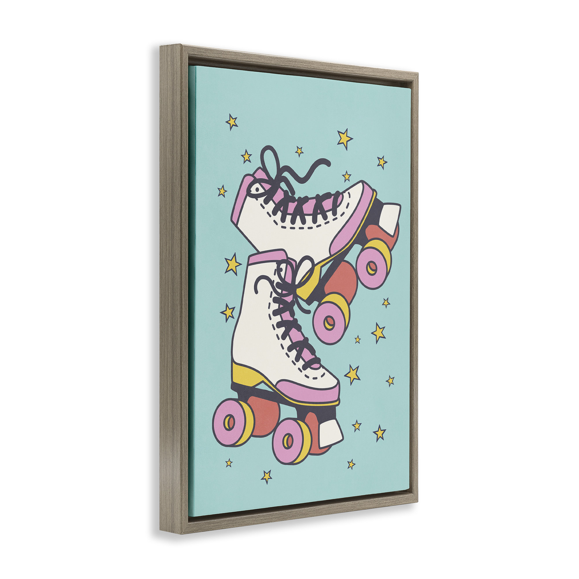 Latitude Run® Vintage Roller Skates Gold Framed Floater Canvas by ...