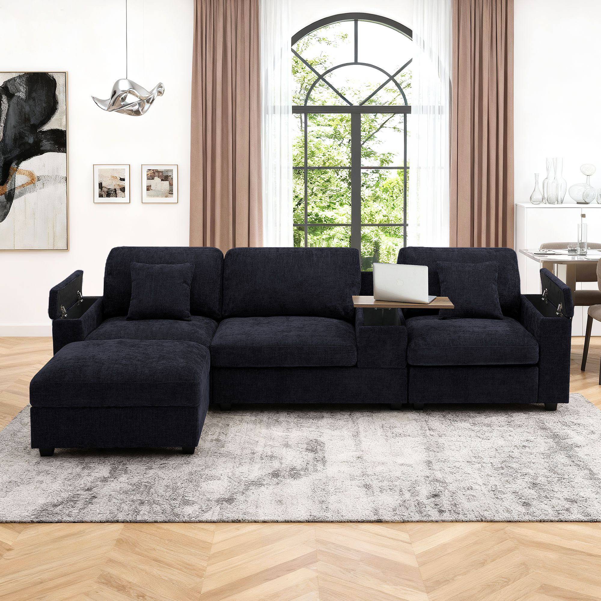Mercer41 4-Piece Modular Sectional Sofa 120.3" Comfy Deep Seat Couch ...