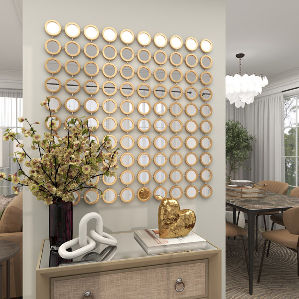 Wade Logan® Metal Geometric Room Wall Mirror with Grid Pattern ...