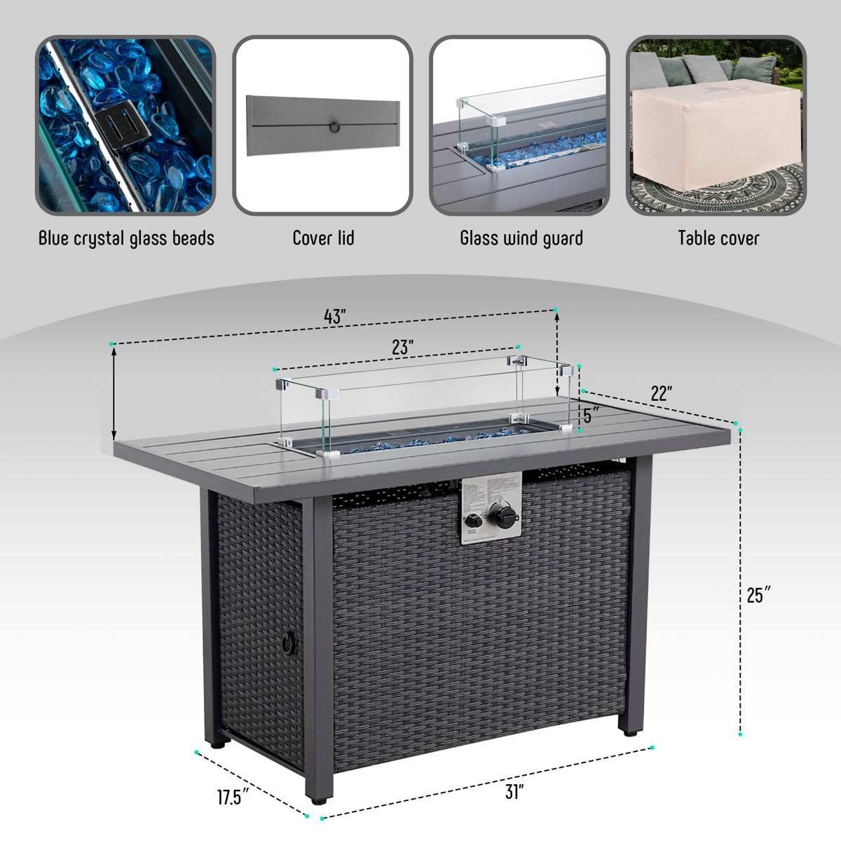 Werph 30'' H x 43'' W Outdoor Gas Fire Pits Table for Patio, Wicker ...