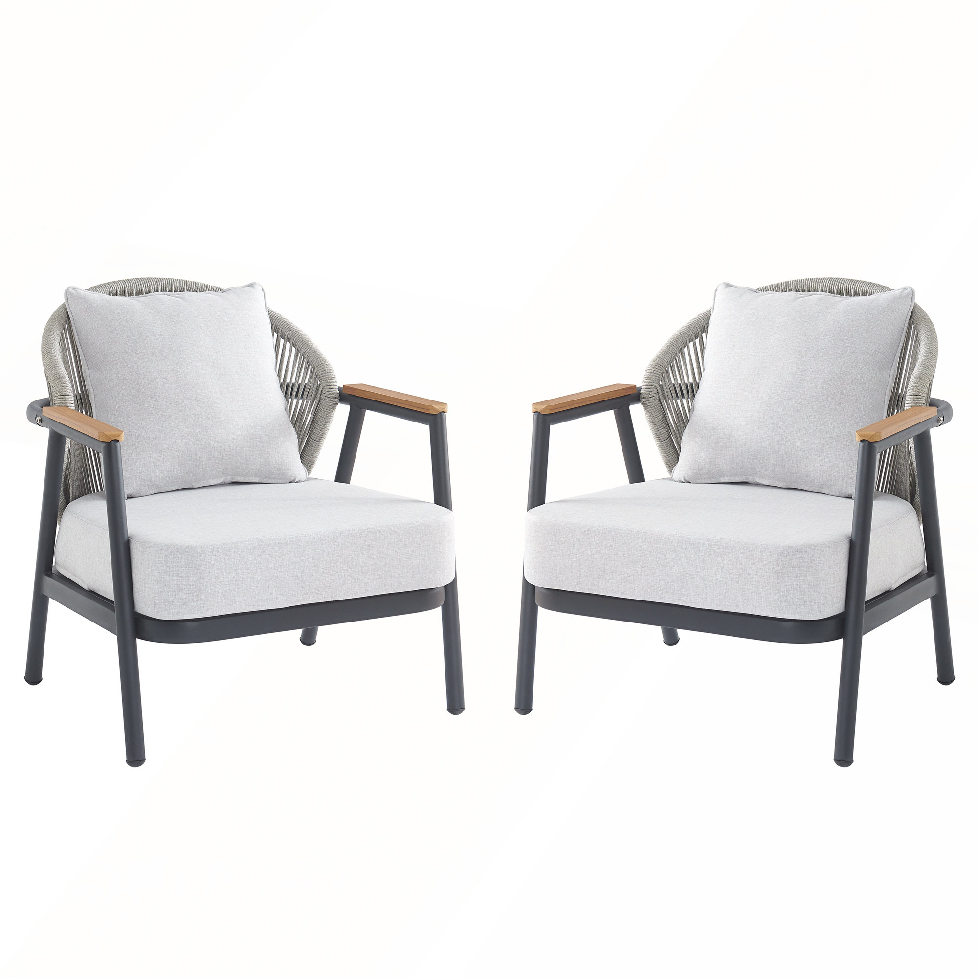 Dakota Fields Outdoor Rope Club Chair Set with Textured Taupe Cushions ...