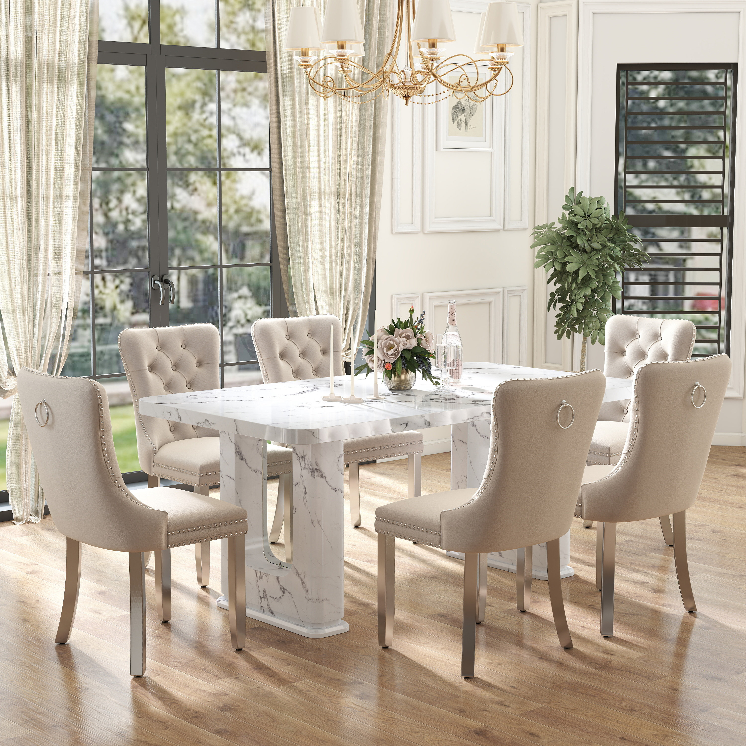 House of Hampton® Rectangular Wooden Dining Set with Tufted Dining ...