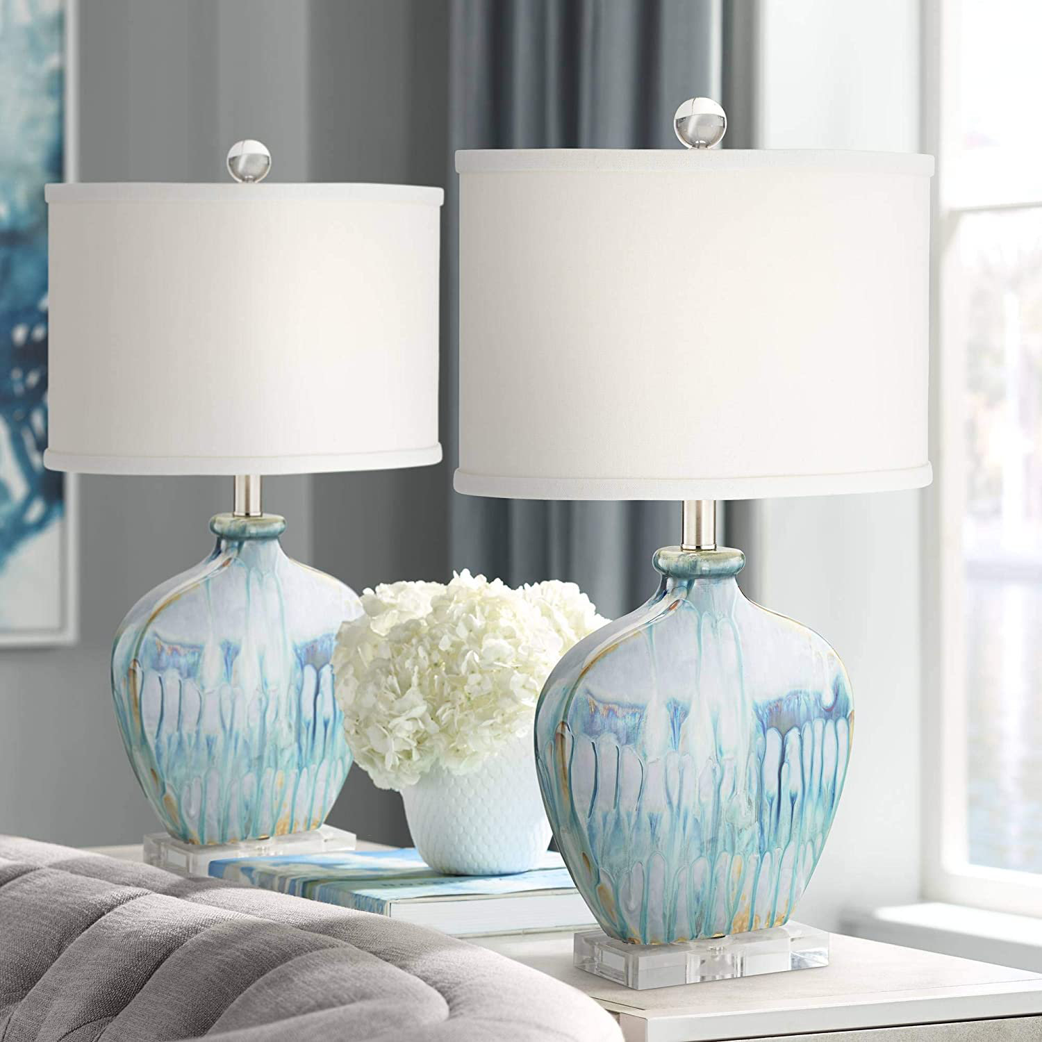 Orren Ellis Coastal Modern Style Table Lamps 25" High Set Of 2 Ceramic ...