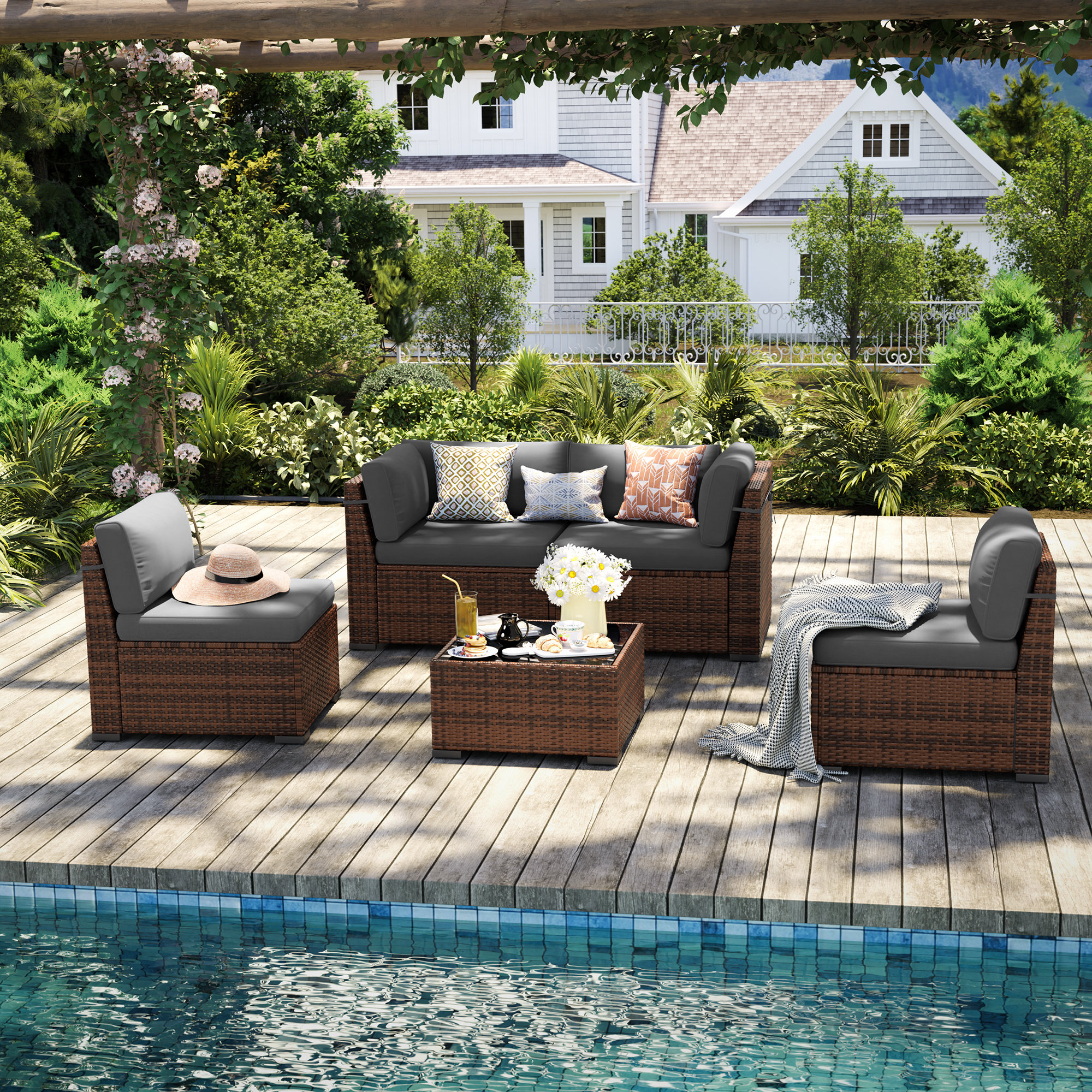 Latitude Run® Waldman 4 - Person Outdoor Seating Group with Cushions ...