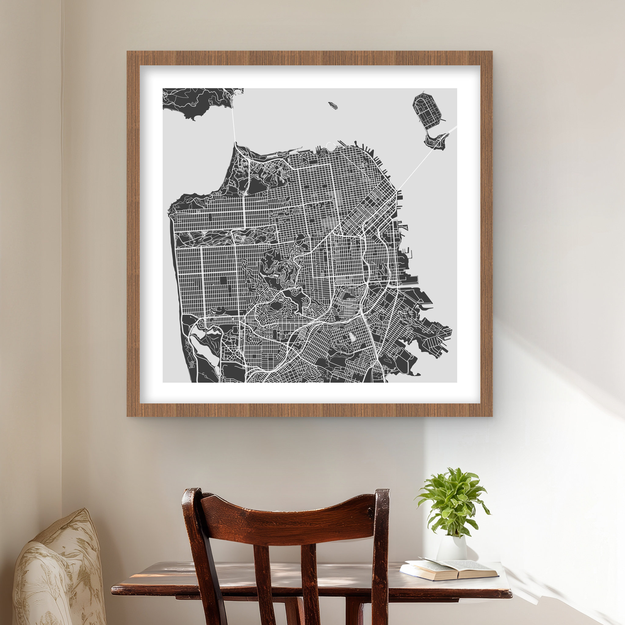 Lark Manor™ San Francisco City Plan - Gray Shapes Framed Matted Print ...