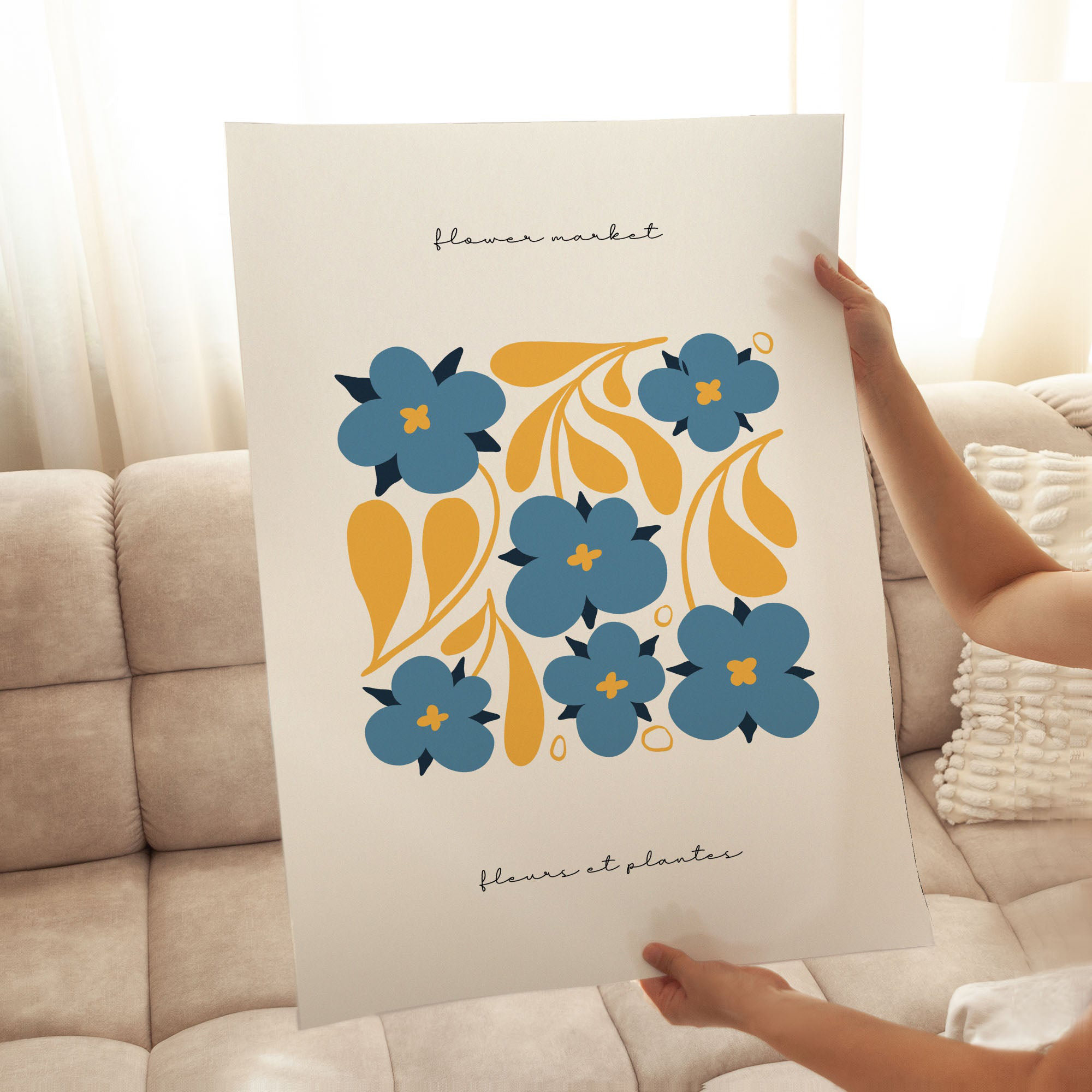 Winston Porter Floral Flower Market Blue Modern Unframed Art Print ...