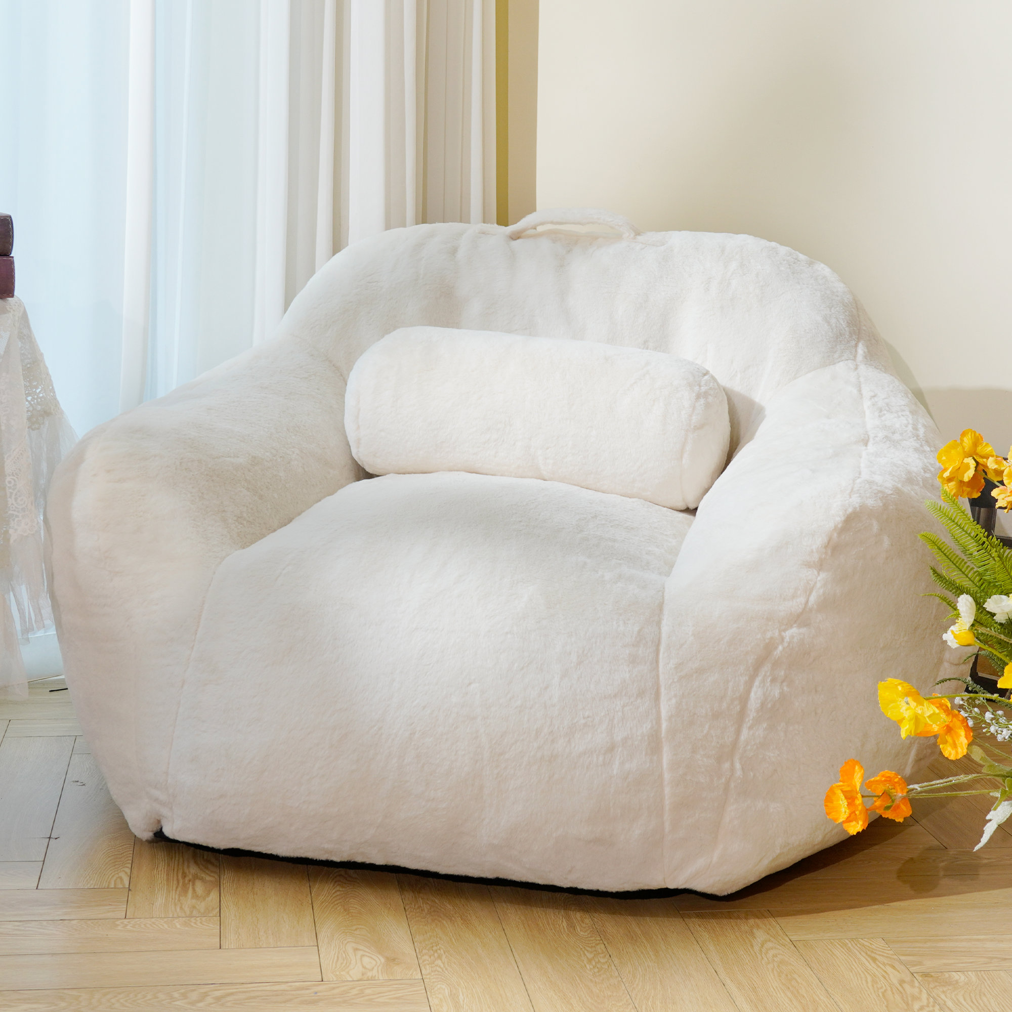 Trule Large Bean Bag Chairs For Adults, Faux Fur Fabric Giant Bean Bag ...
