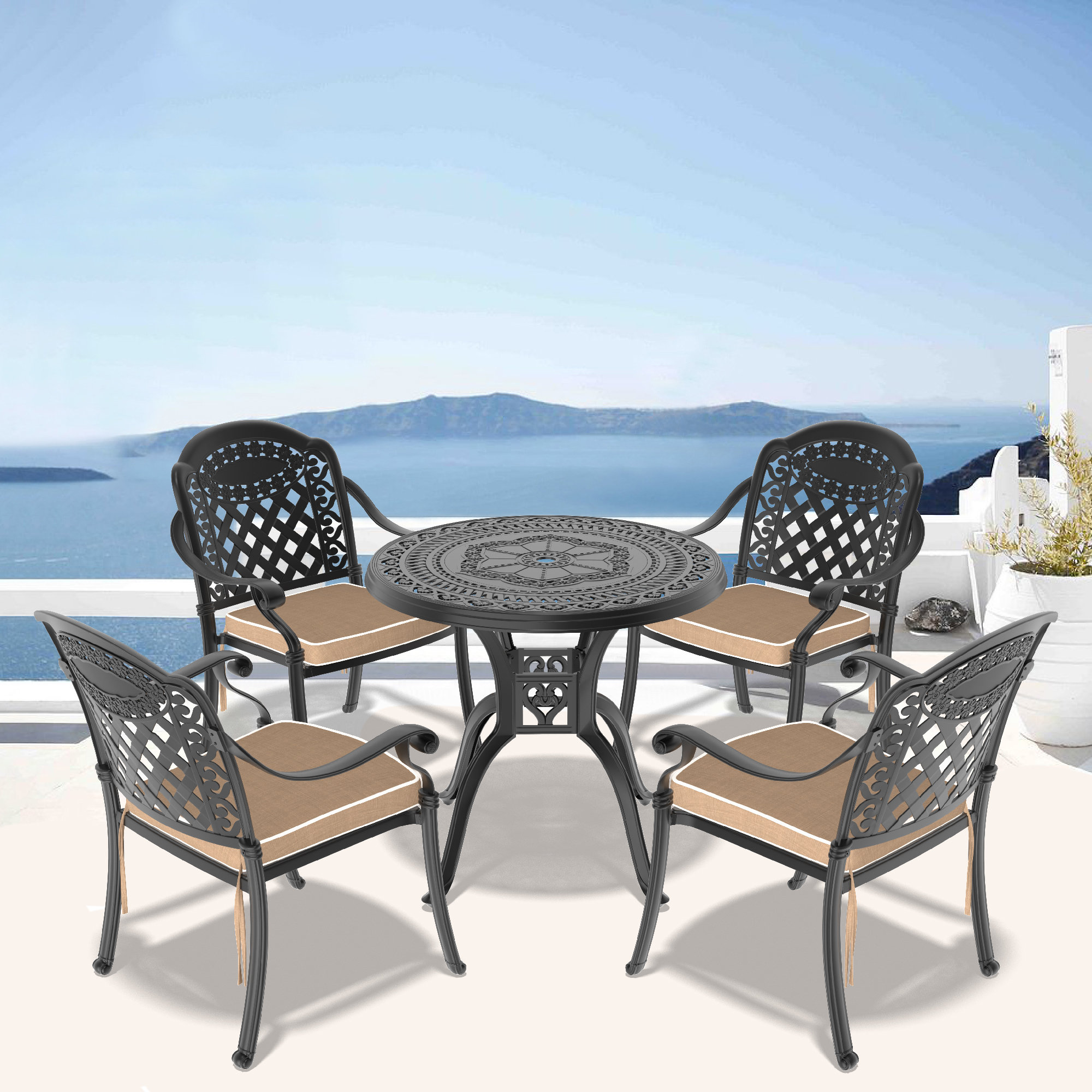 Bloomsbury Market 5-Piece 31.5-inch Round Table Cast Aluminum Outdoor ...