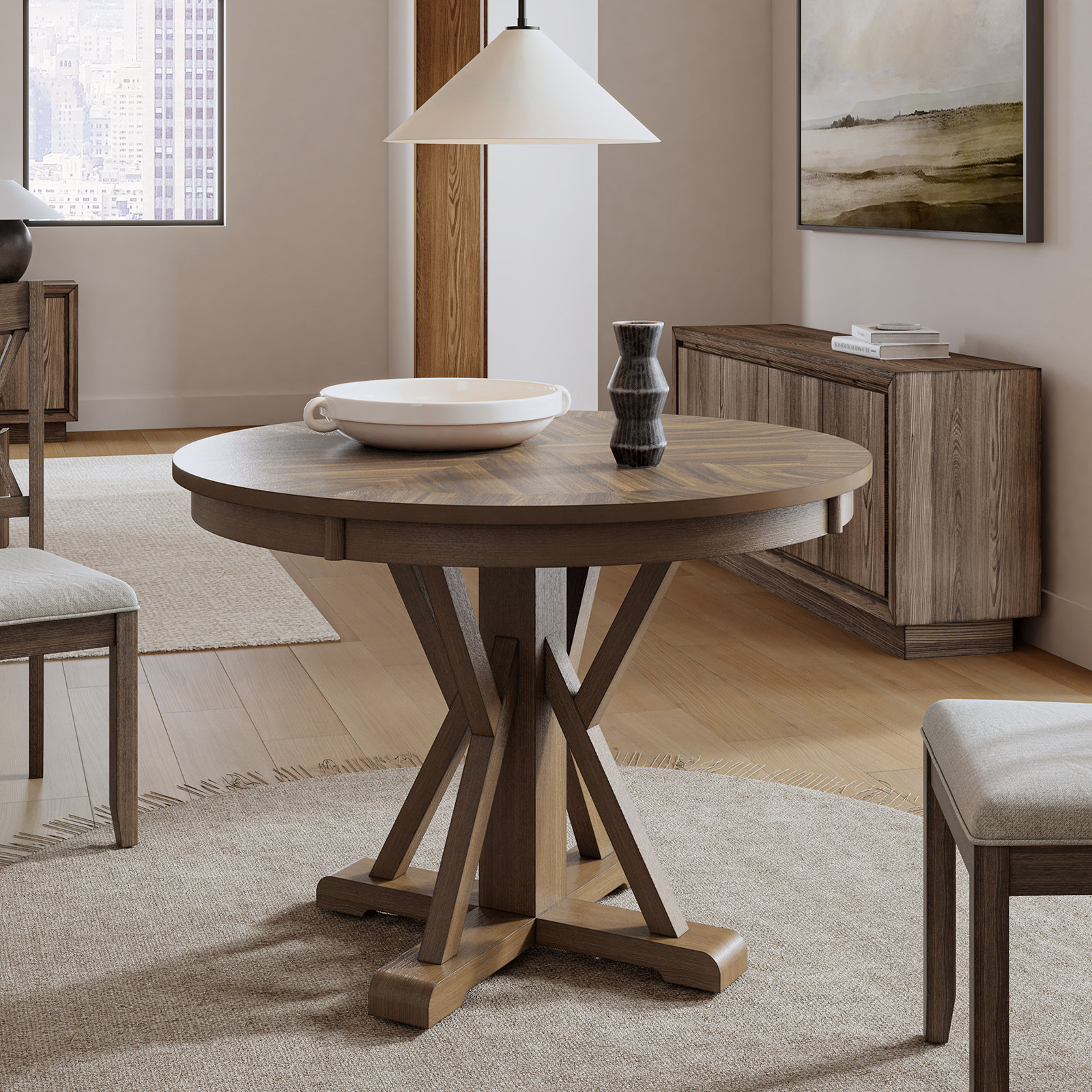 Gracie Oaks Amoz 42" Pedestal Round Solid Wood Frame Dining Table ...