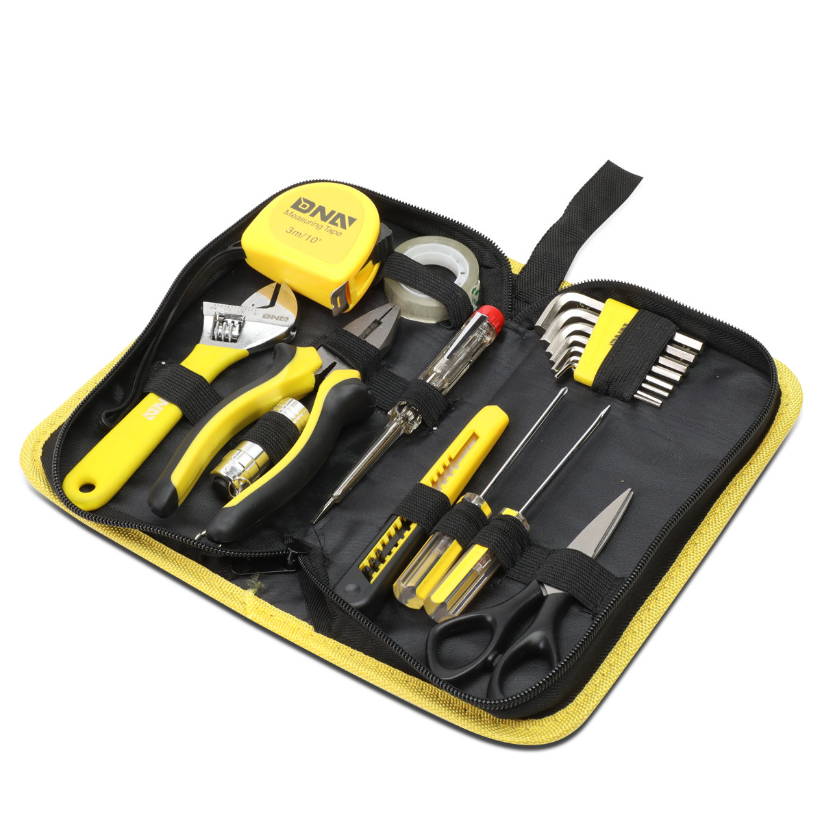 DNA Motoring 18 Piece Portable Household Hand Tool Kit Storage Tool Box ...