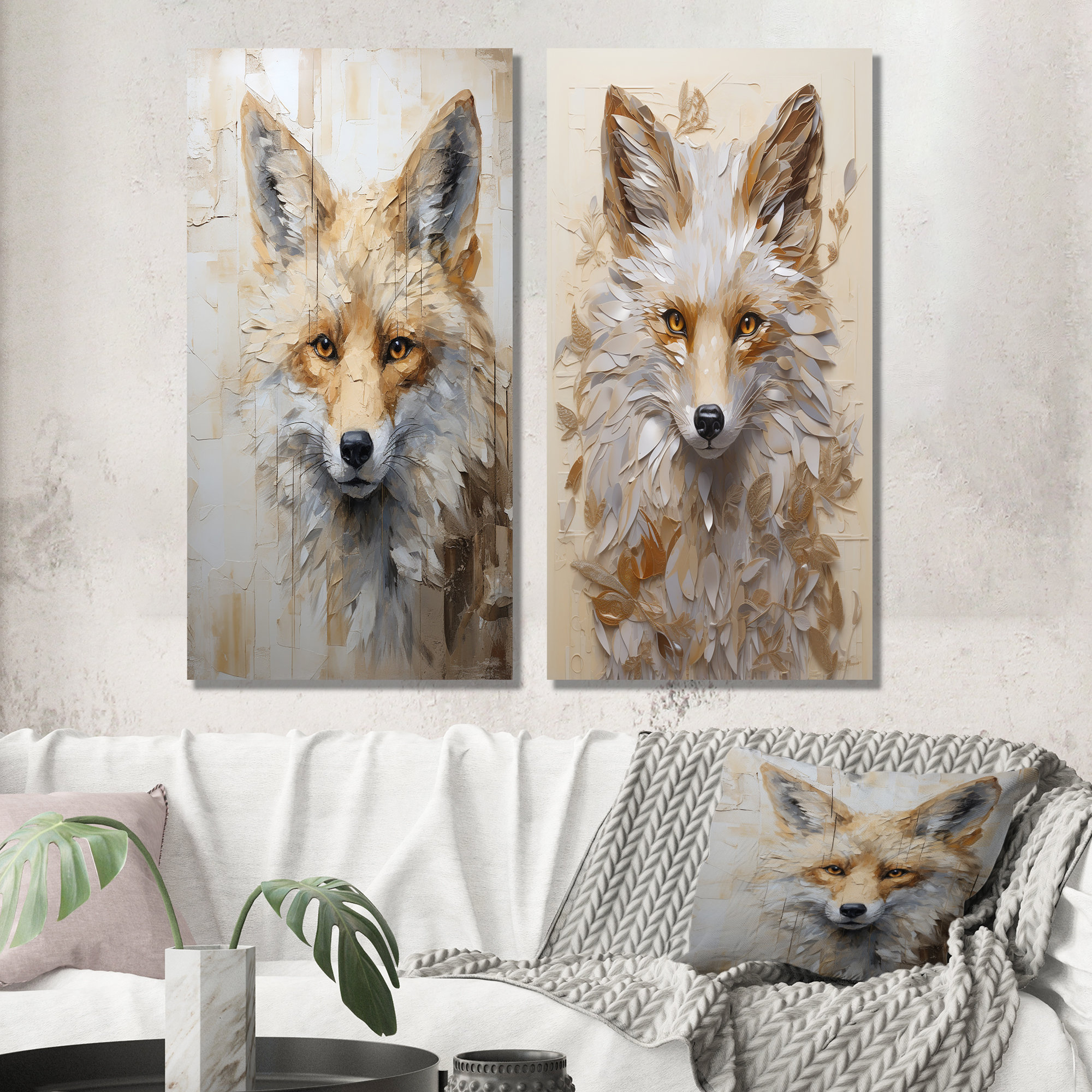 Millwood Pines Minimalism Beige Fox Portait - Fox Canvas Prints Set Of ...