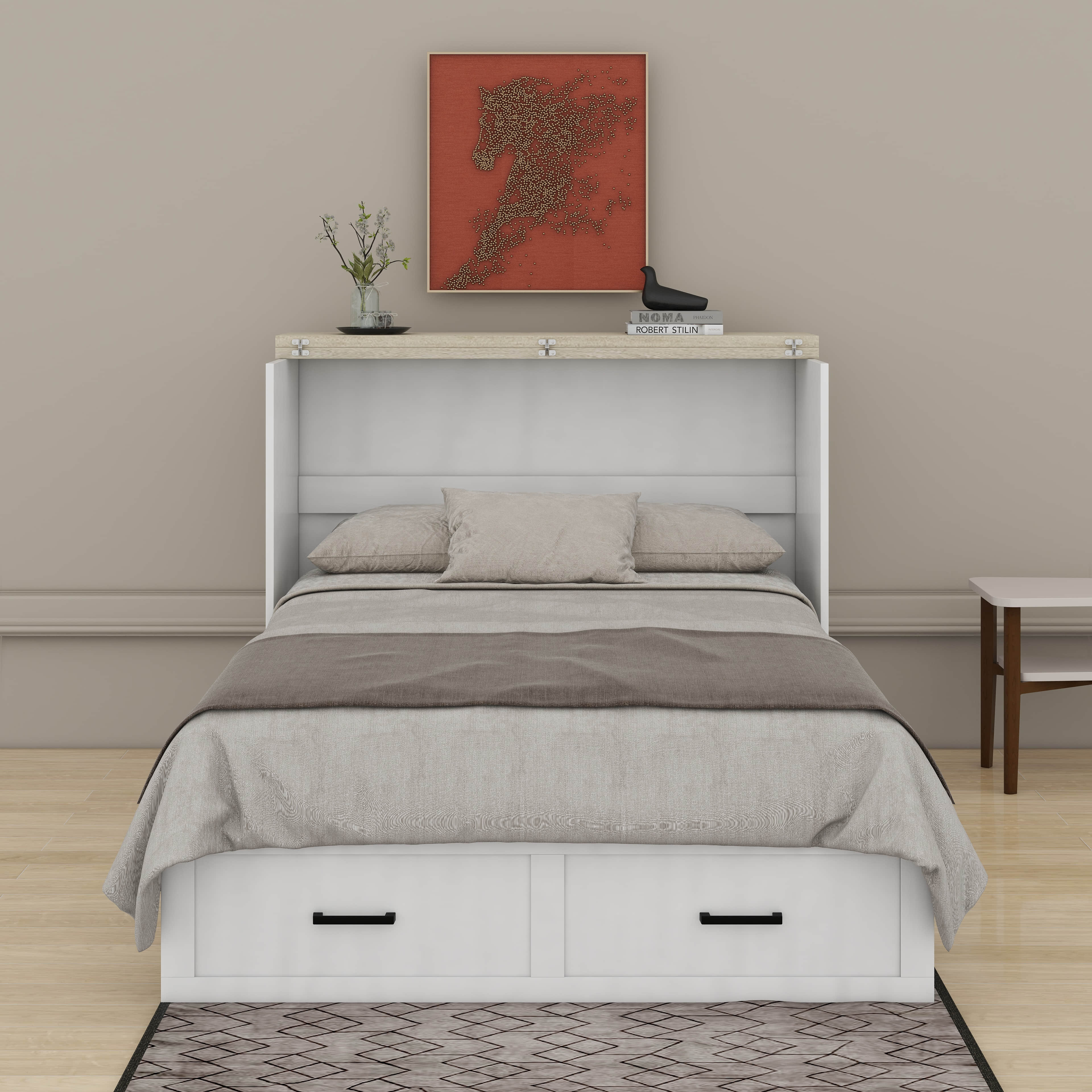 One Allium Way® Farmhouse Murphy Cabinet Bed With Charging Station And ...