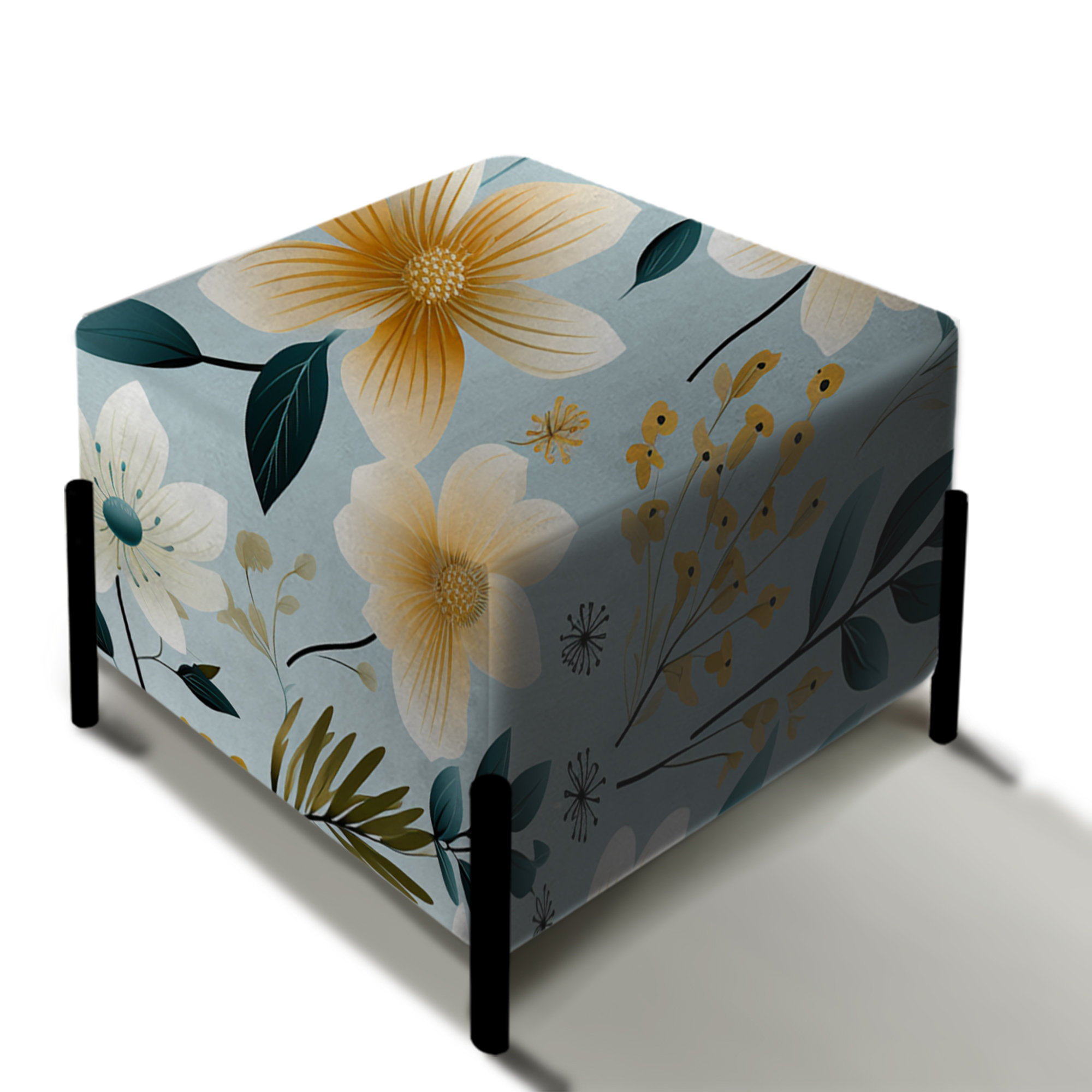 Design Art Scandinavian Garden Flower Whirl III - Floral Square Ottoman ...
